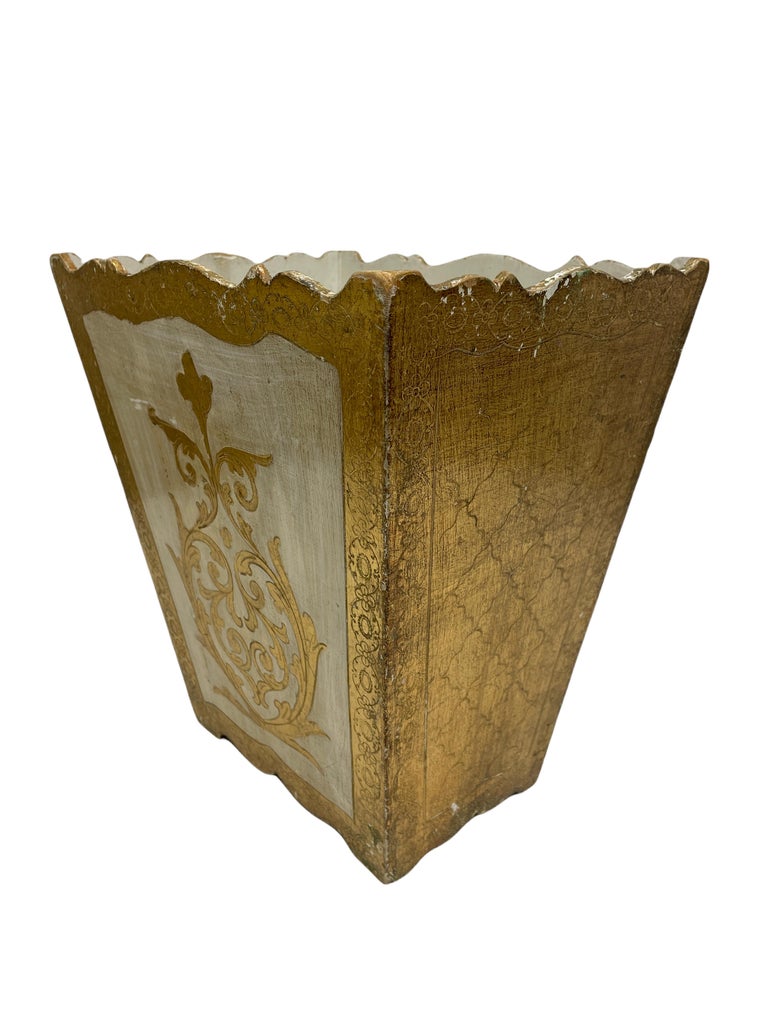 Toleware Florentine Gilt wood Trash Can Neoclassical Waste Paper Basket ...