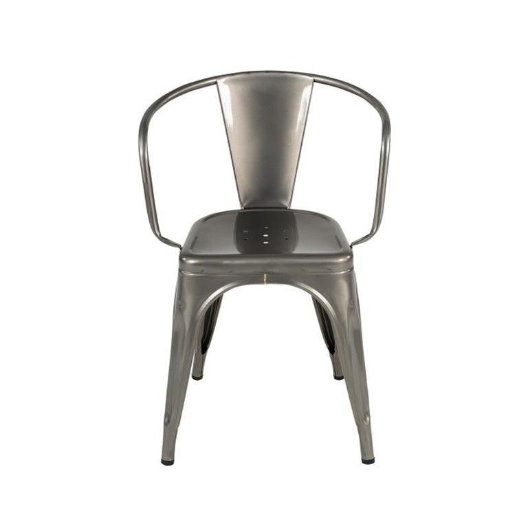 Tolix A56 Armchair Indoor Raw Steel in Glossy Raw Steel For Sale at 1stDibs