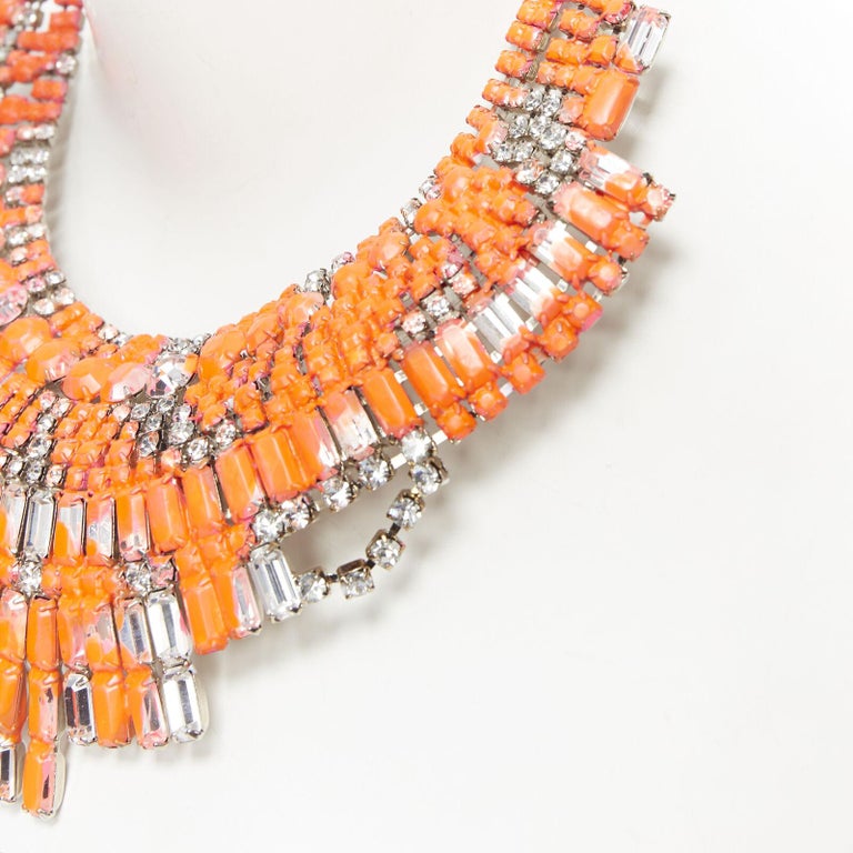 TOM BINNS Slap Dash neon orange hand painted crystal collar statement ...