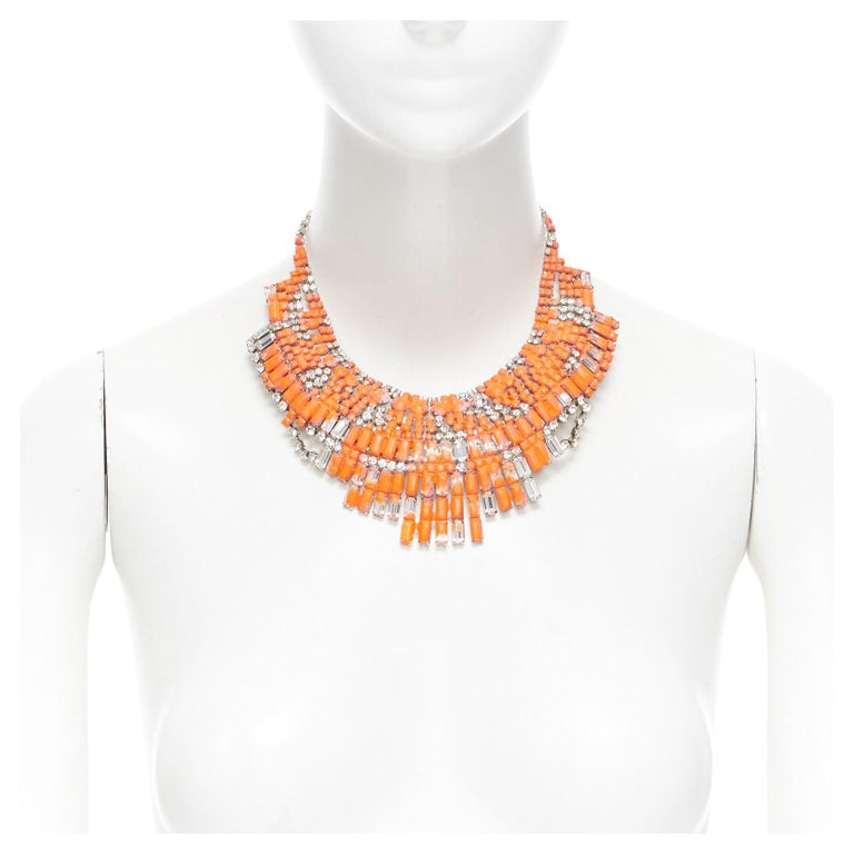TOM BINNS Slap Dash neon orange hand painted crystal collar statement ...