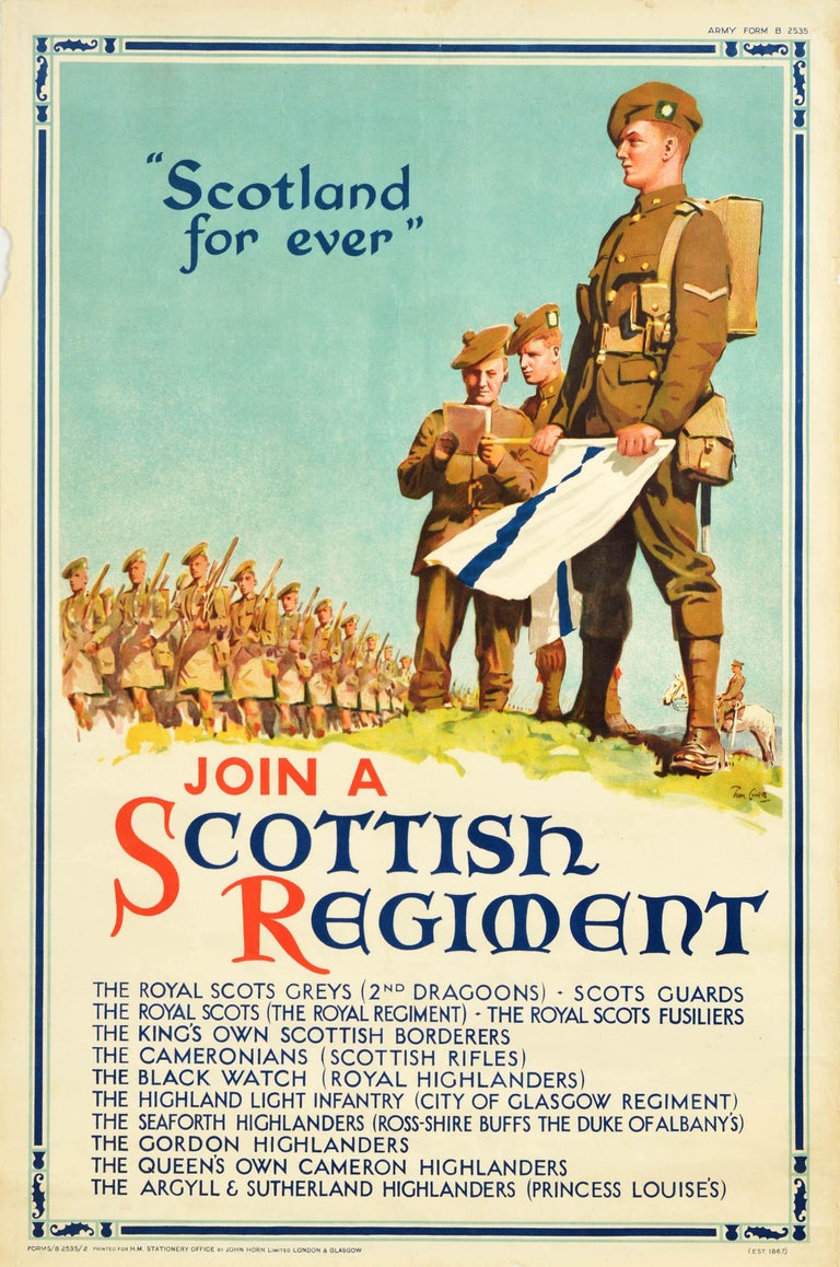 Tom Curr - Original Vintage Military Army Poster Join A Scottish ...