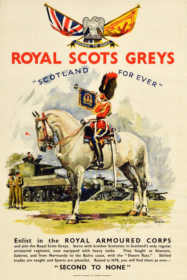 Tom Curr - Original Vintage Military Poster Royal Scots Greys Scotland For Ever Armoured C. For ...
