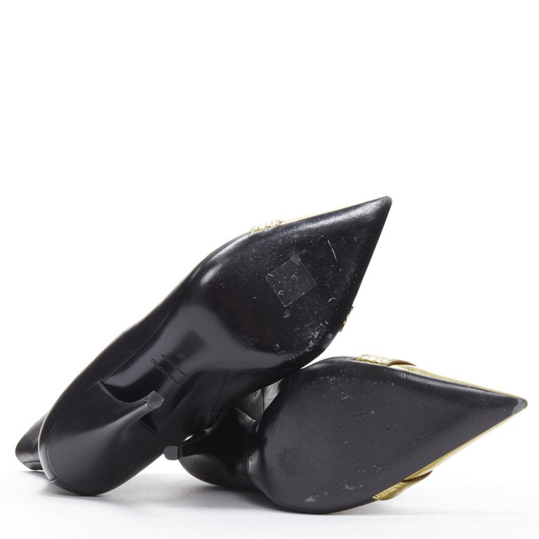 TOM FORD black leather gold toe cap logo stiletto heel ankle boots EU39 ...