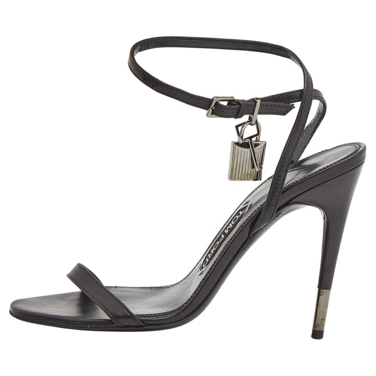 Tom Ford Black Leather Padlock Ankle Strap Sandals Size 39 For Sale At
