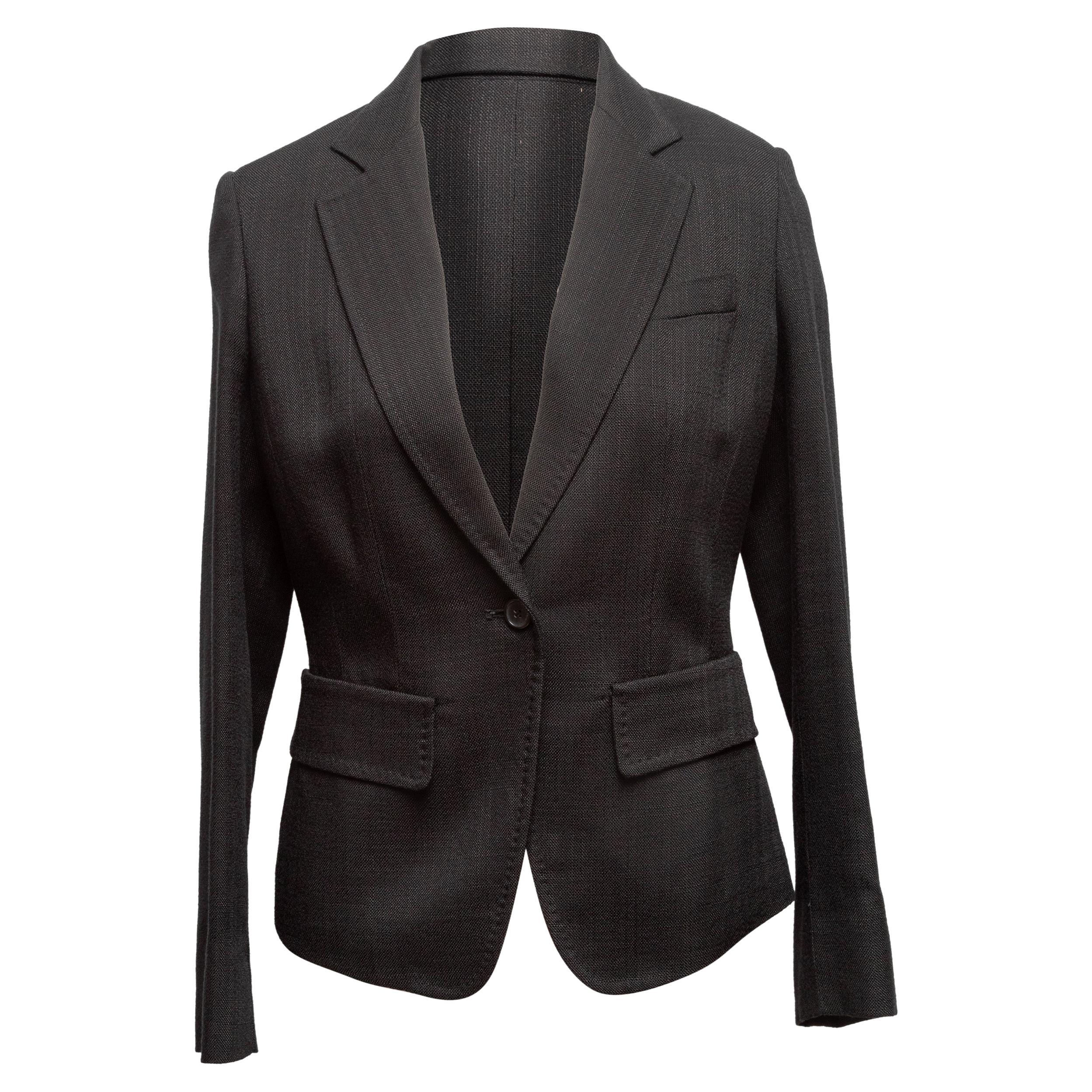 Tom Ford Black Linen Single Button Suit Jacket w/ Leather Cuff Detail ...