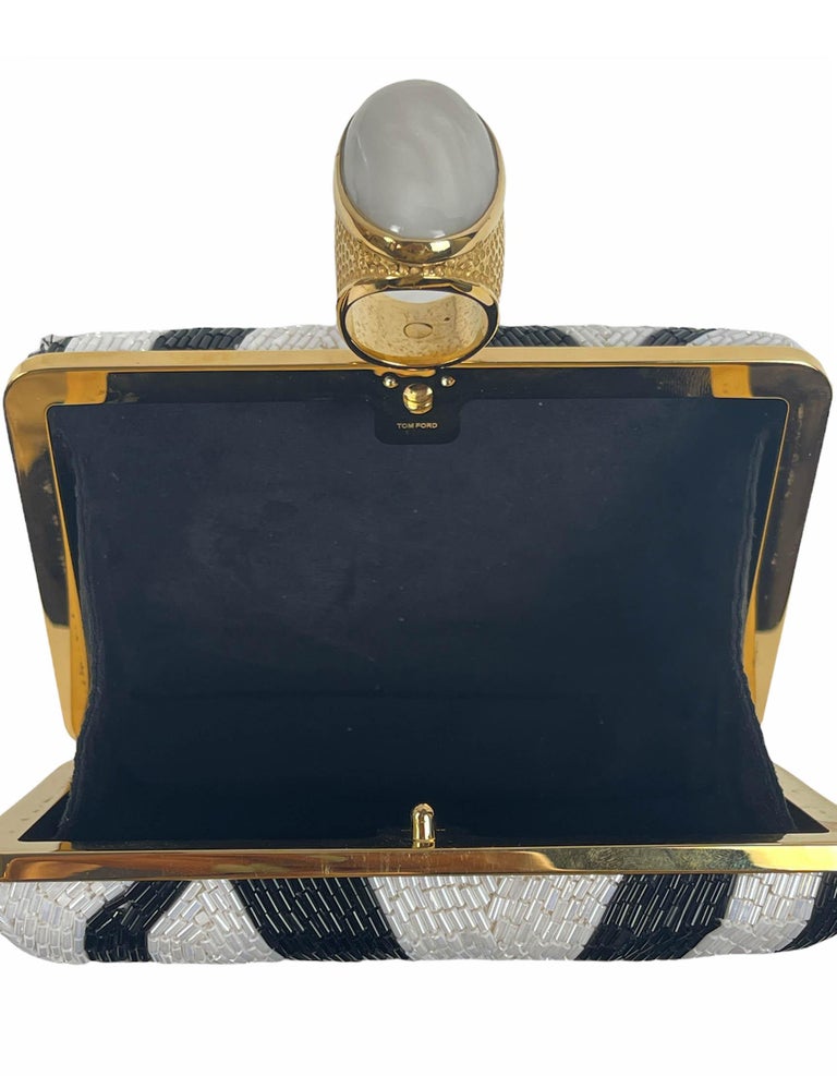 Tom Ford Black and White Beaded Ring Clutch Bag For Sale at 1stDibs