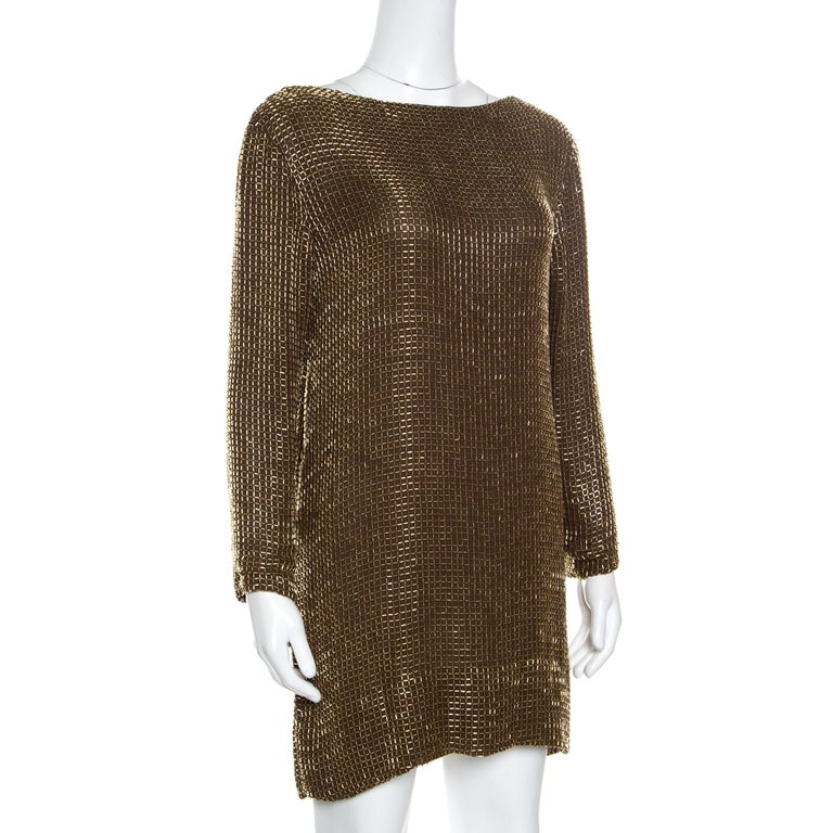 Tom Ford Brown Embellished Silk Draped Open Back Long Sleeve Dress S at ...