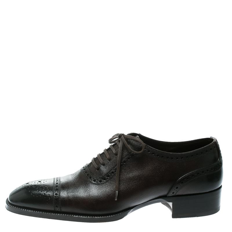 Tom Ford Brown Leather Gianni Brogue Austin Cap Toe Oxfords Size 41.5 ...
