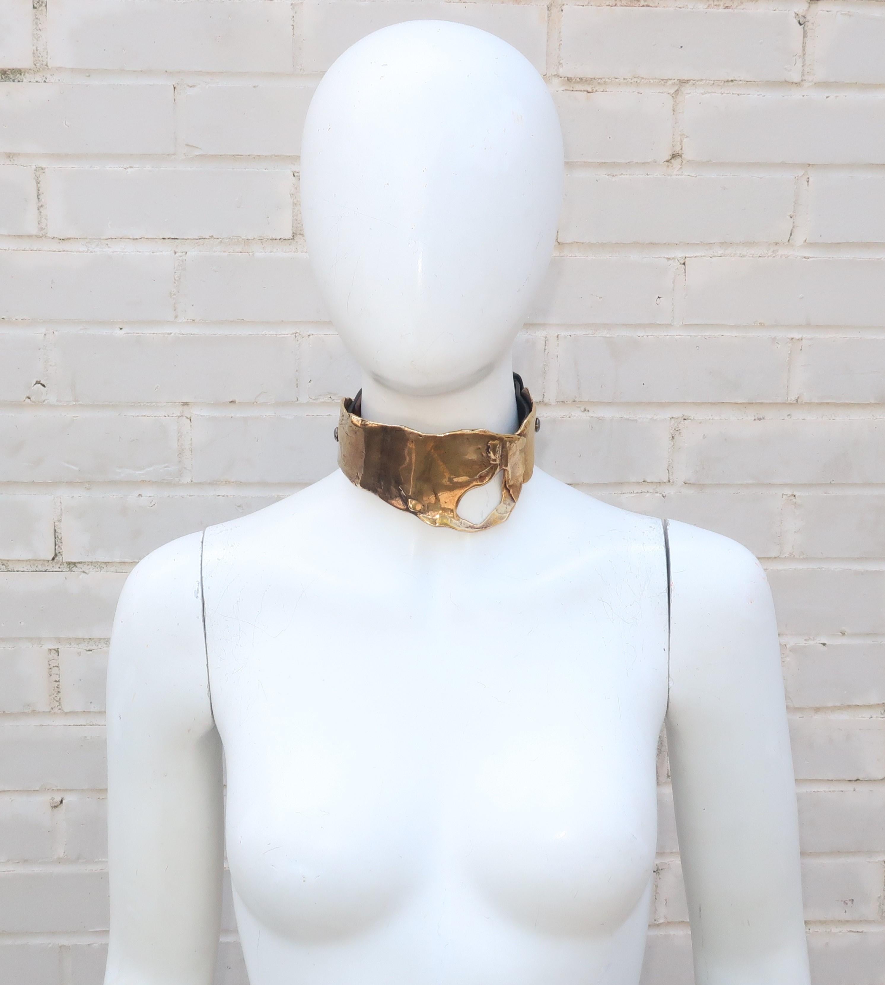 Tom Ford Brutalist Melted Brass and Leather Choker Necklace at 1stDibs
