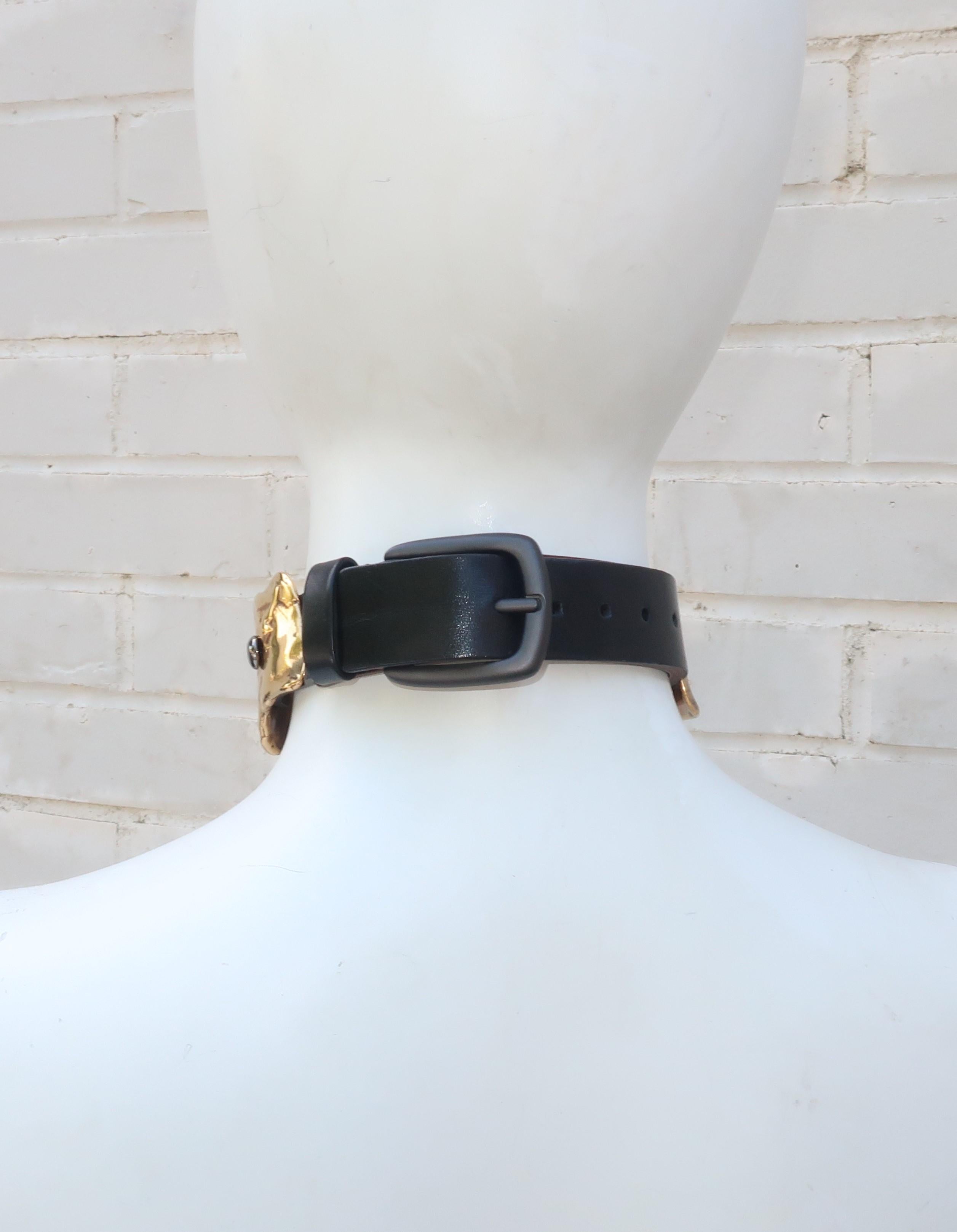 Tom Ford Brutalist Melted Brass and Leather Choker Necklace at 1stDibs