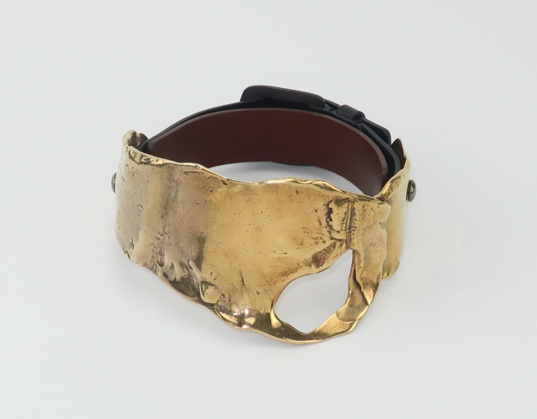 Tom Ford Brutalist Melted Brass and Leather Choker Necklace at 1stDibs