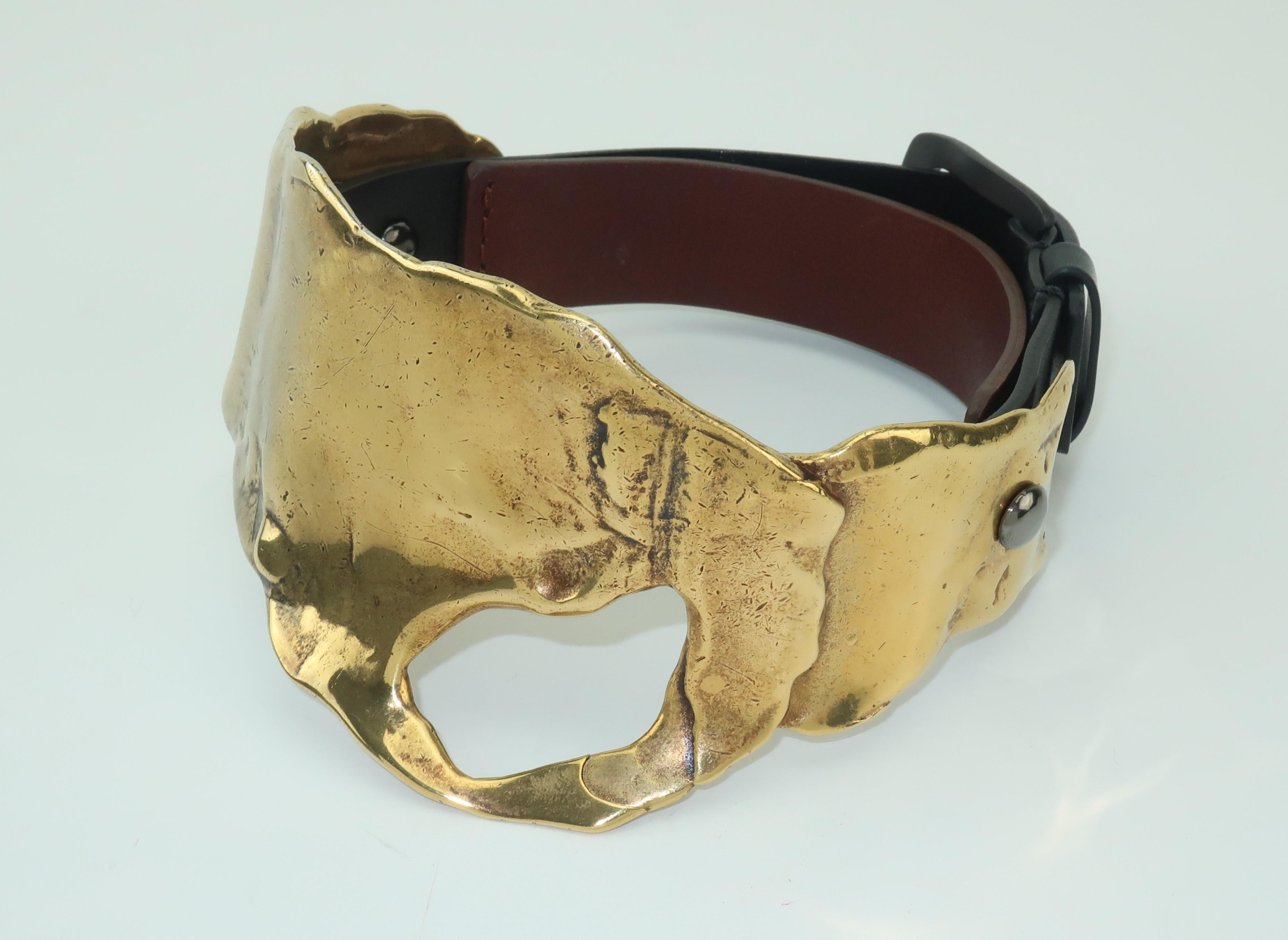 Tom Ford Brutalist Melted Brass and Leather Choker Necklace at 1stDibs
