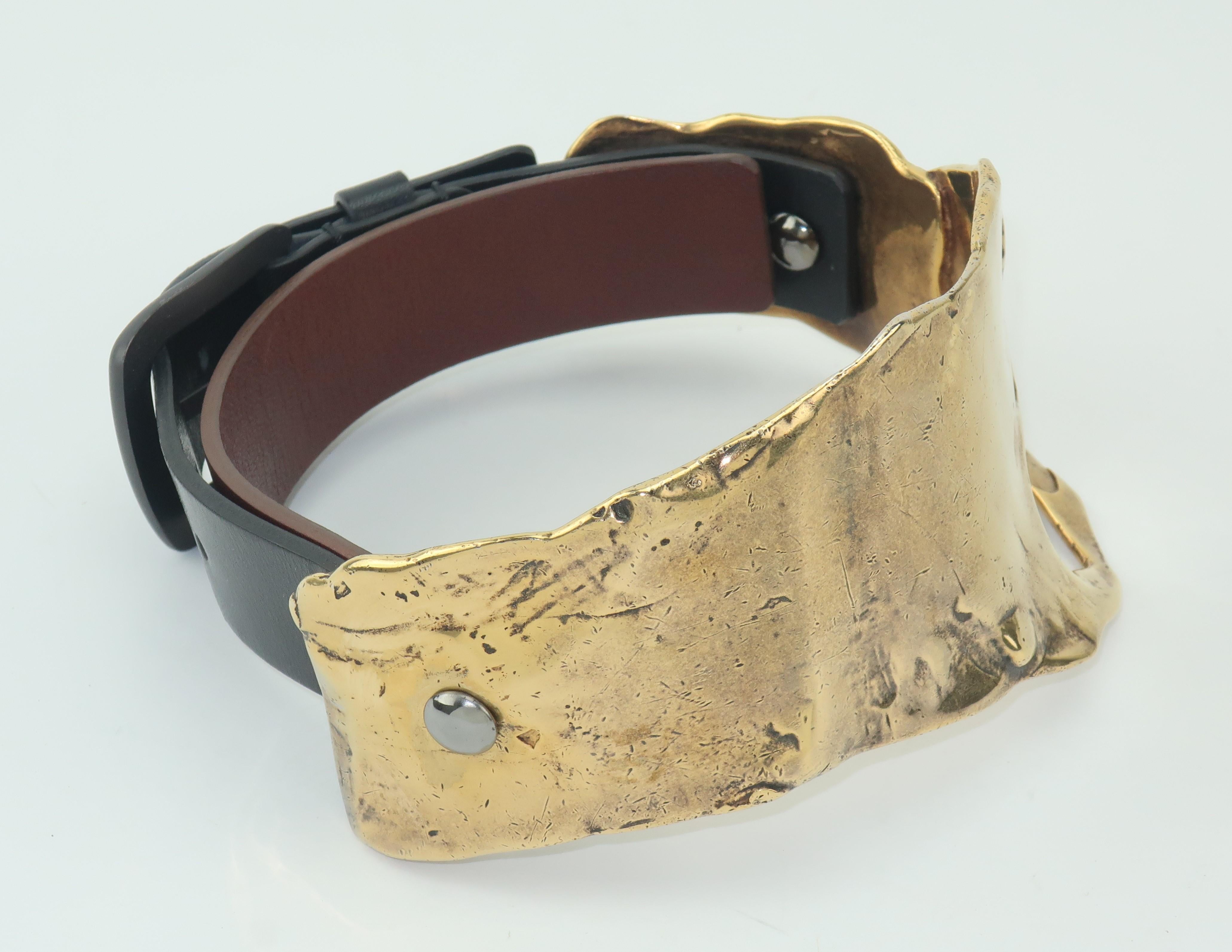 Tom Ford Brutalist Melted Brass and Leather Choker Necklace at 1stDibs