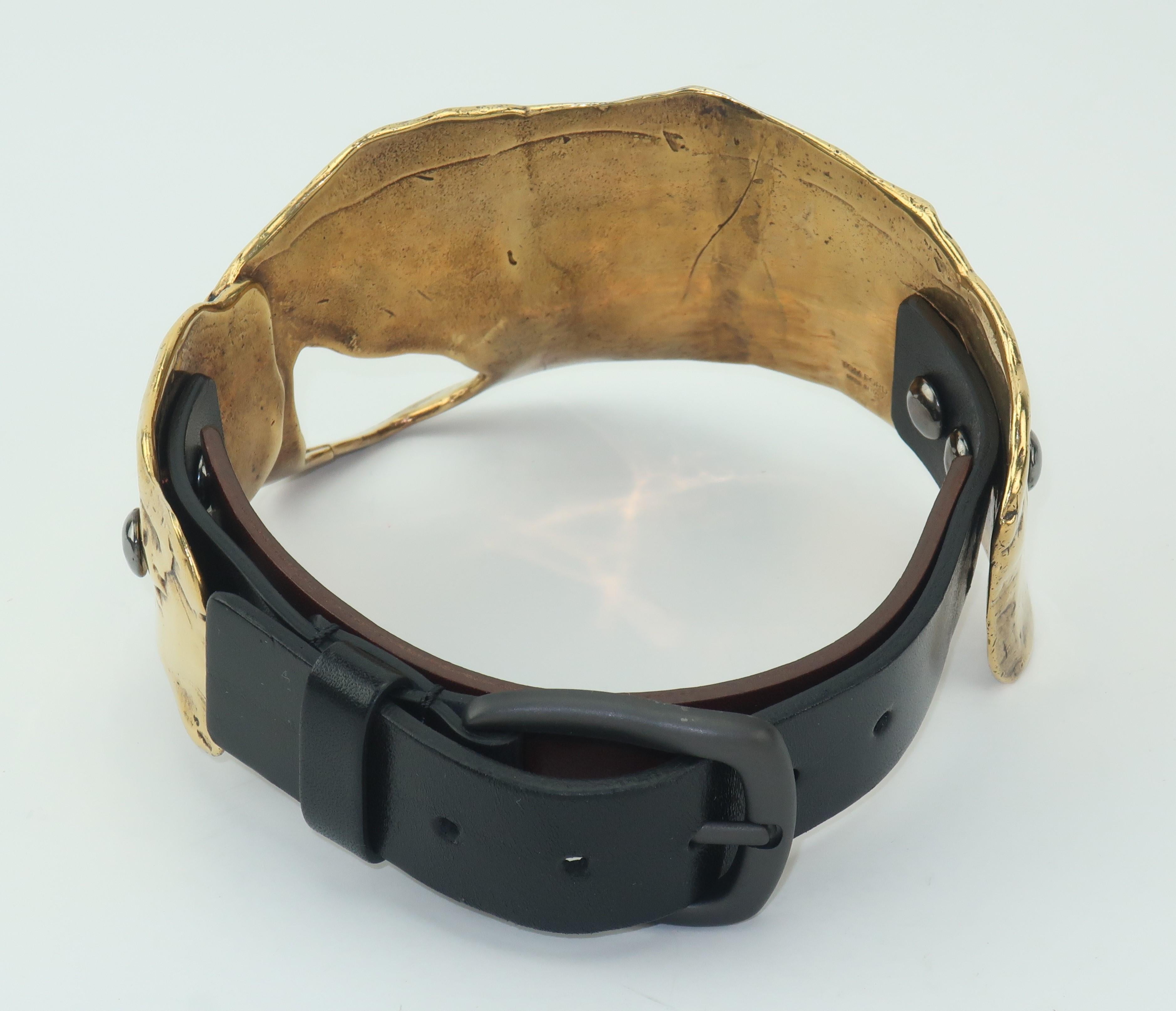 Tom Ford Brutalist Melted Brass and Leather Choker Necklace at 1stDibs