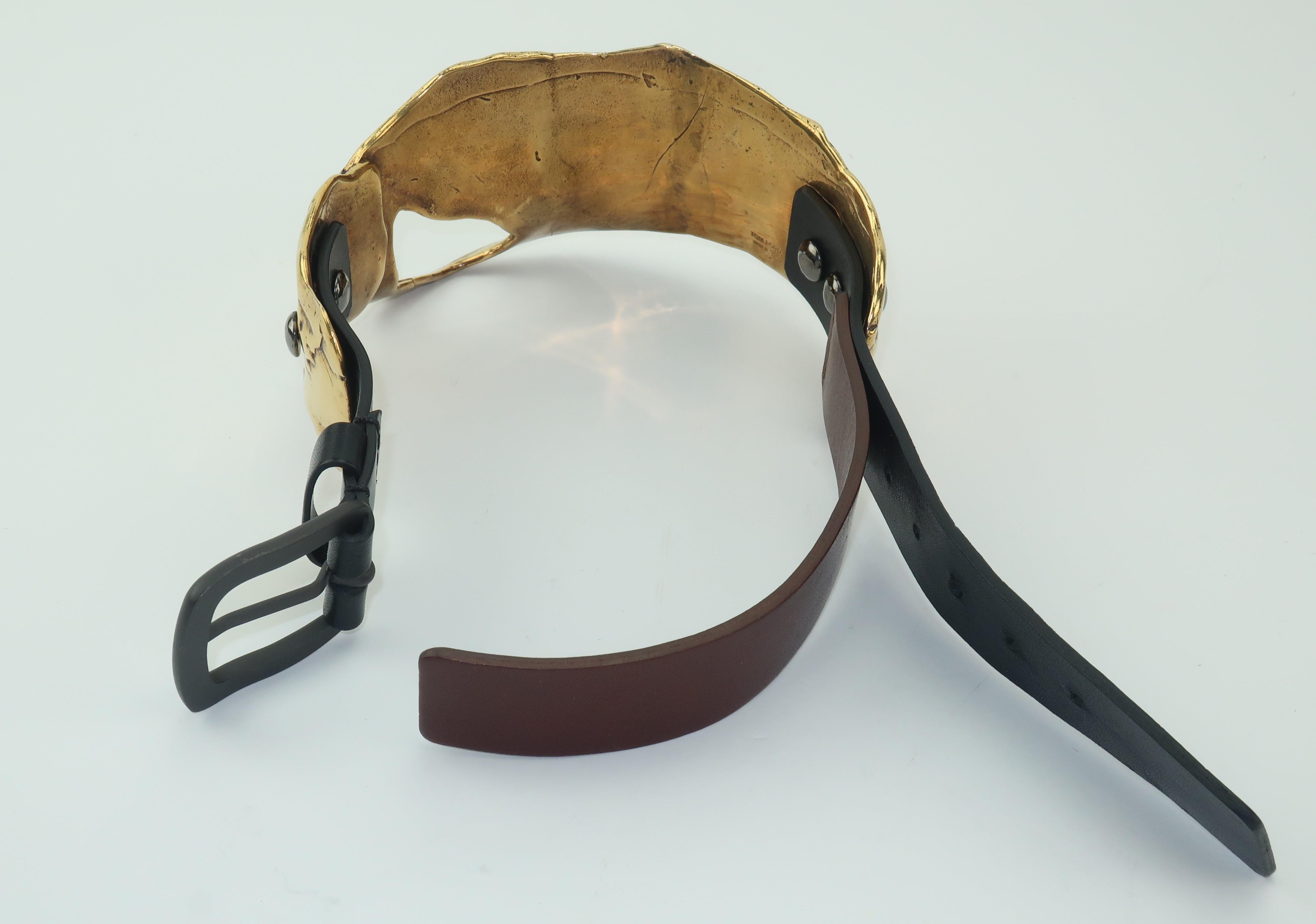 Tom Ford Brutalist Melted Brass and Leather Choker Necklace at 1stDibs