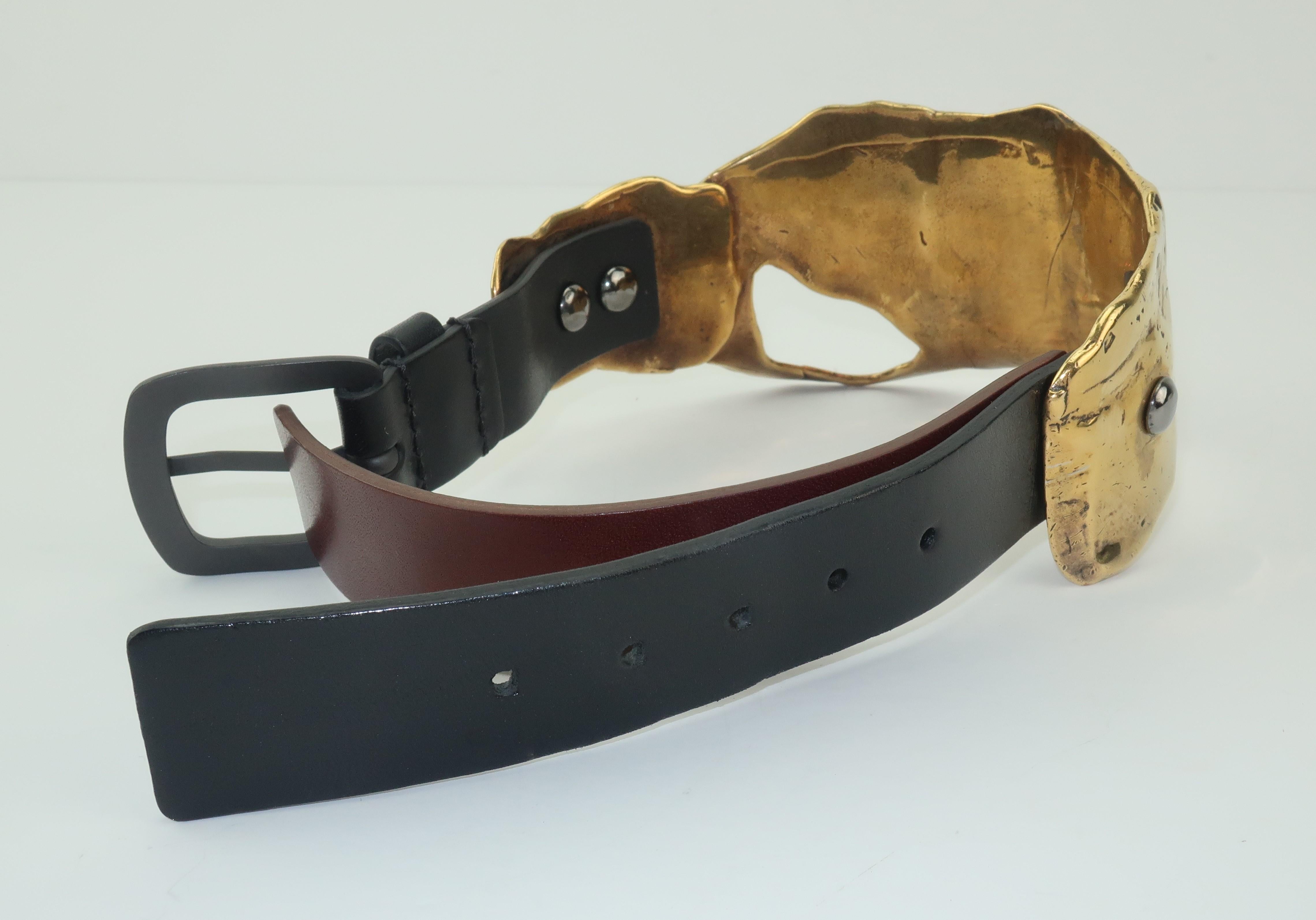 Tom Ford Brutalist Melted Brass and Leather Choker Necklace at 1stDibs