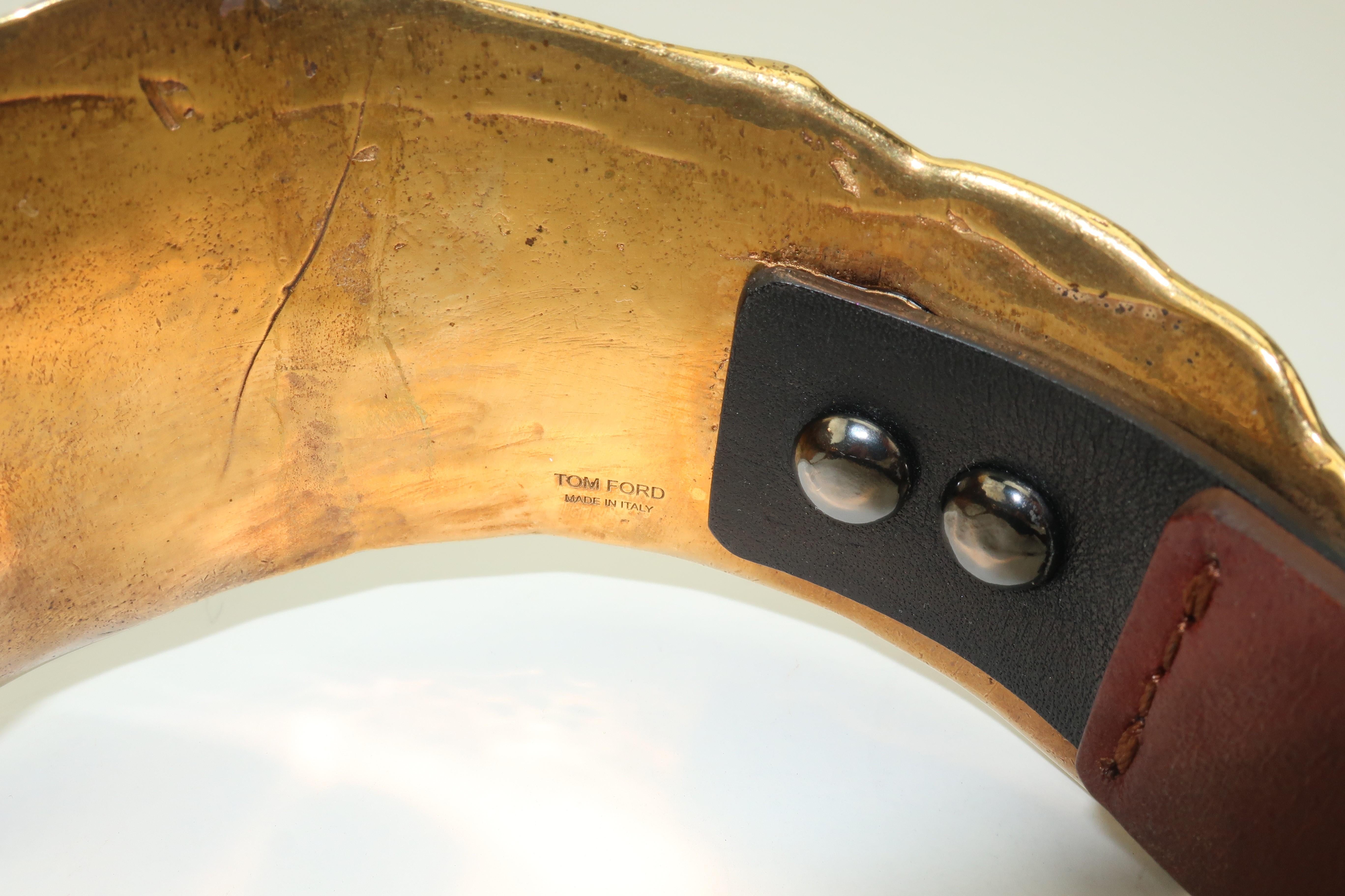 Tom Ford Brutalist Melted Brass and Leather Choker Necklace at 1stDibs