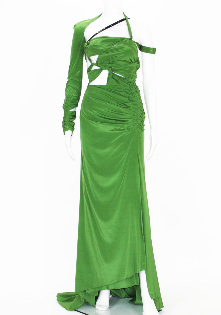 Tom Ford For Gucci 2003 Collection Silk Green Bondage Cut Out Dress