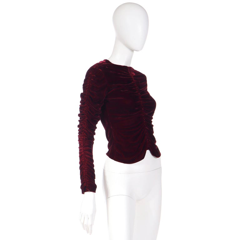 Tom Ford For Gucci F/W 1999 Red Velvet Ruched Top For Sale at 1stDibs