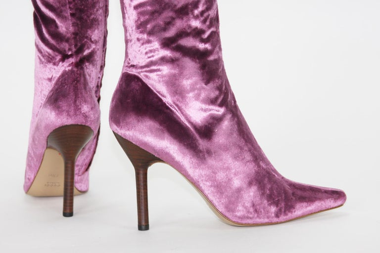 Tom Ford for Gucci Vintage F/W 1999 Pink Velvet Over Knee Boots 7.5 B ...