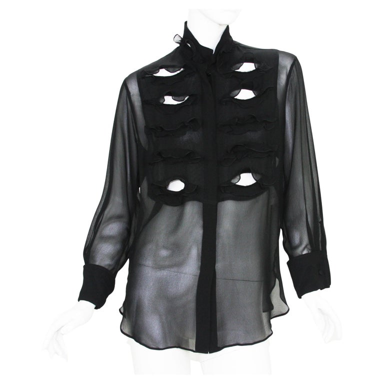 Tom Ford for Yves Saint Laurent S/S 2003 Runway Silk Black Blouse L/XL For Sale at 1stDibs