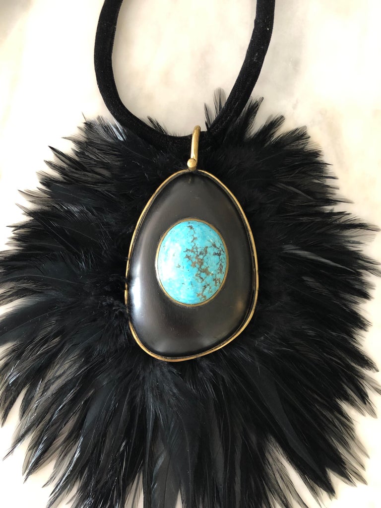 Tom Ford Lisa Eisner Turquoise and Feather Runway Statement Necklace at ...