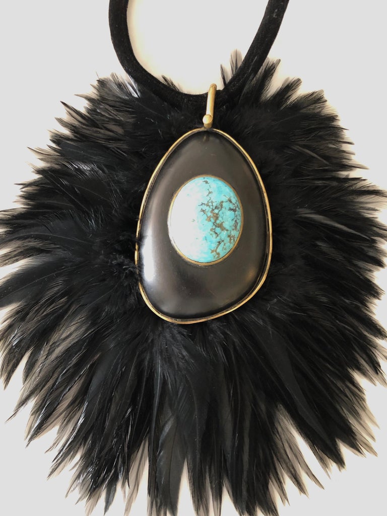 Tom Ford Lisa Eisner Turquoise and Feather Runway Statement Necklace at ...