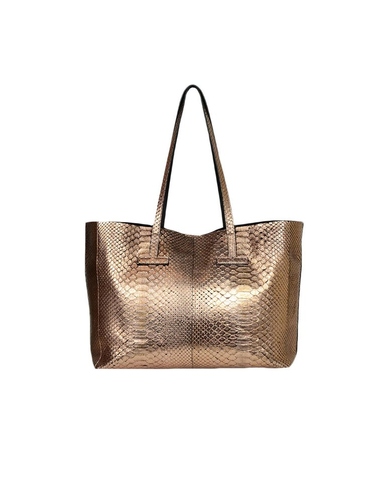 Tom Ford Metallic Rose Gold Python Snakeskin Small T Tote Bag For Sale ...