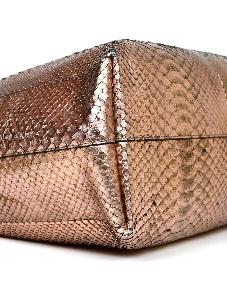 Tom Ford Metallic Rose Gold Python Snakeskin Small T Tote Bag For Sale ...