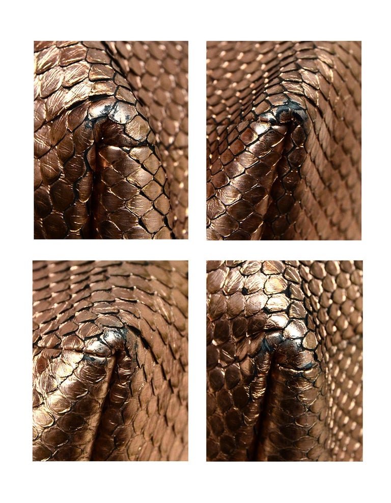 Tom Ford Metallic Rose Gold Python Snakeskin Small T Tote Bag For Sale ...