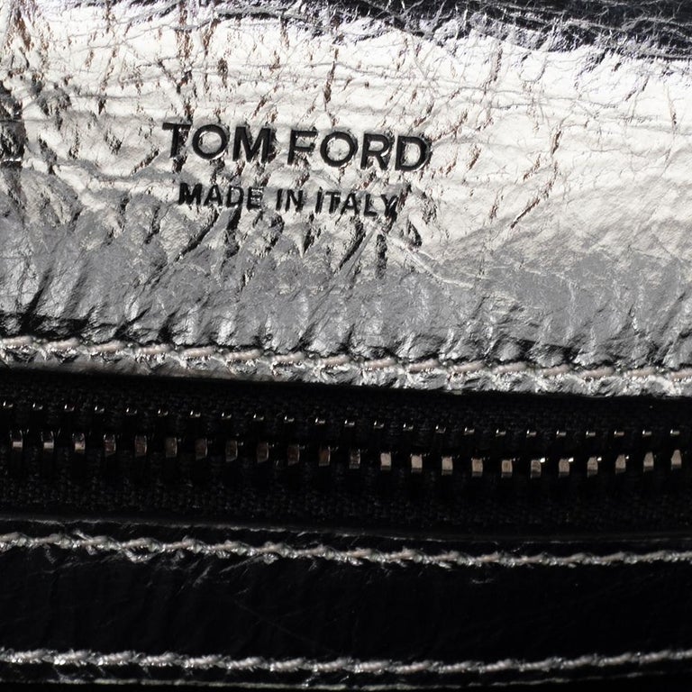 Tom Ford Metallic Silver Crackled Leather Natalia Shoulder Bag at 1stDibs