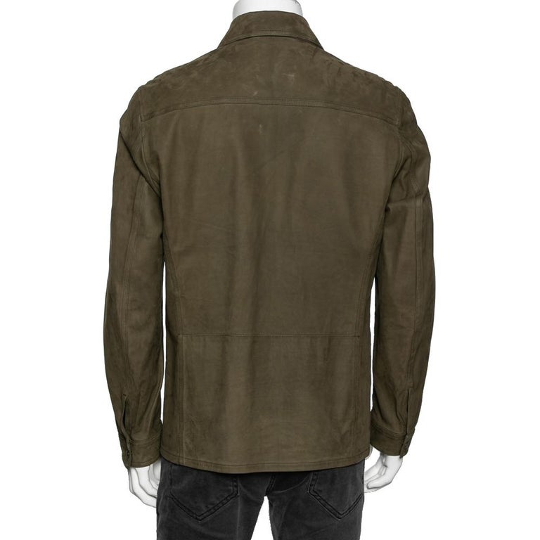 Tom Ford Olive Green Leather Button Front Jacket XL For Sale at 1stDibs