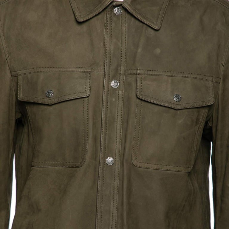 Tom Ford Olive Green Leather Button Front Jacket XL For Sale at 1stDibs