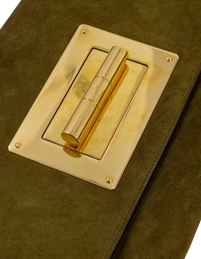 Tom Ford Olive Green Suede Natalia Turnlock Soft Clutch/Crossbody Bag ...