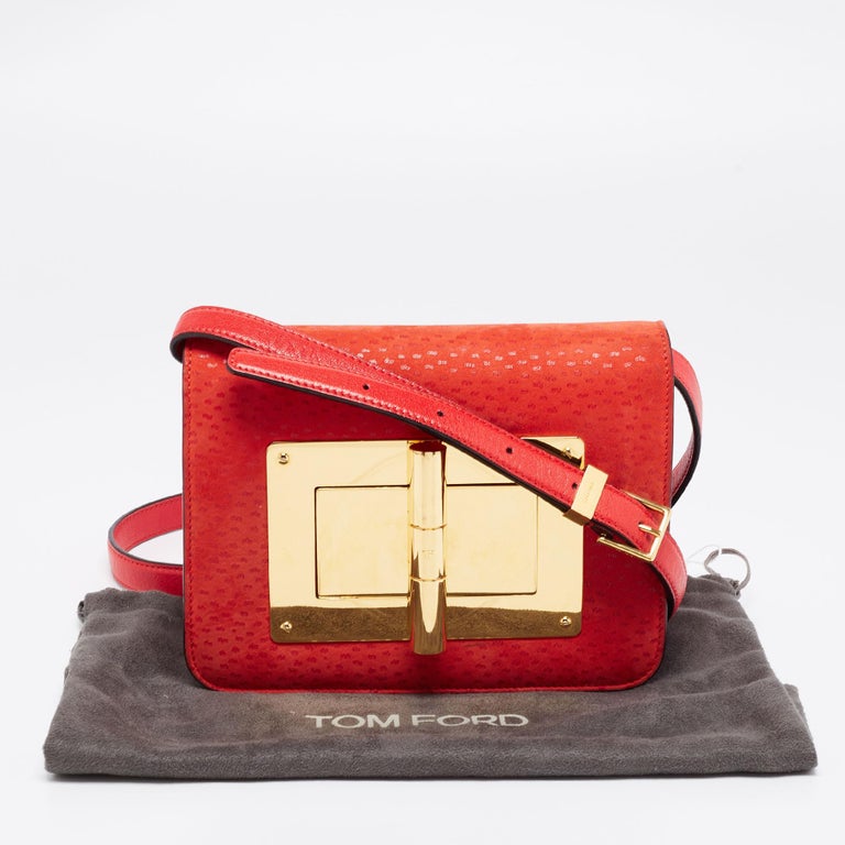 Tom Ford Orange Textured Suede Small Natalia Crossbody Bag at 1stDibs