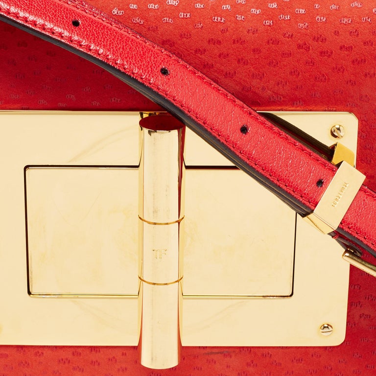 Tom Ford Orange Textured Suede Small Natalia Crossbody Bag at 1stDibs