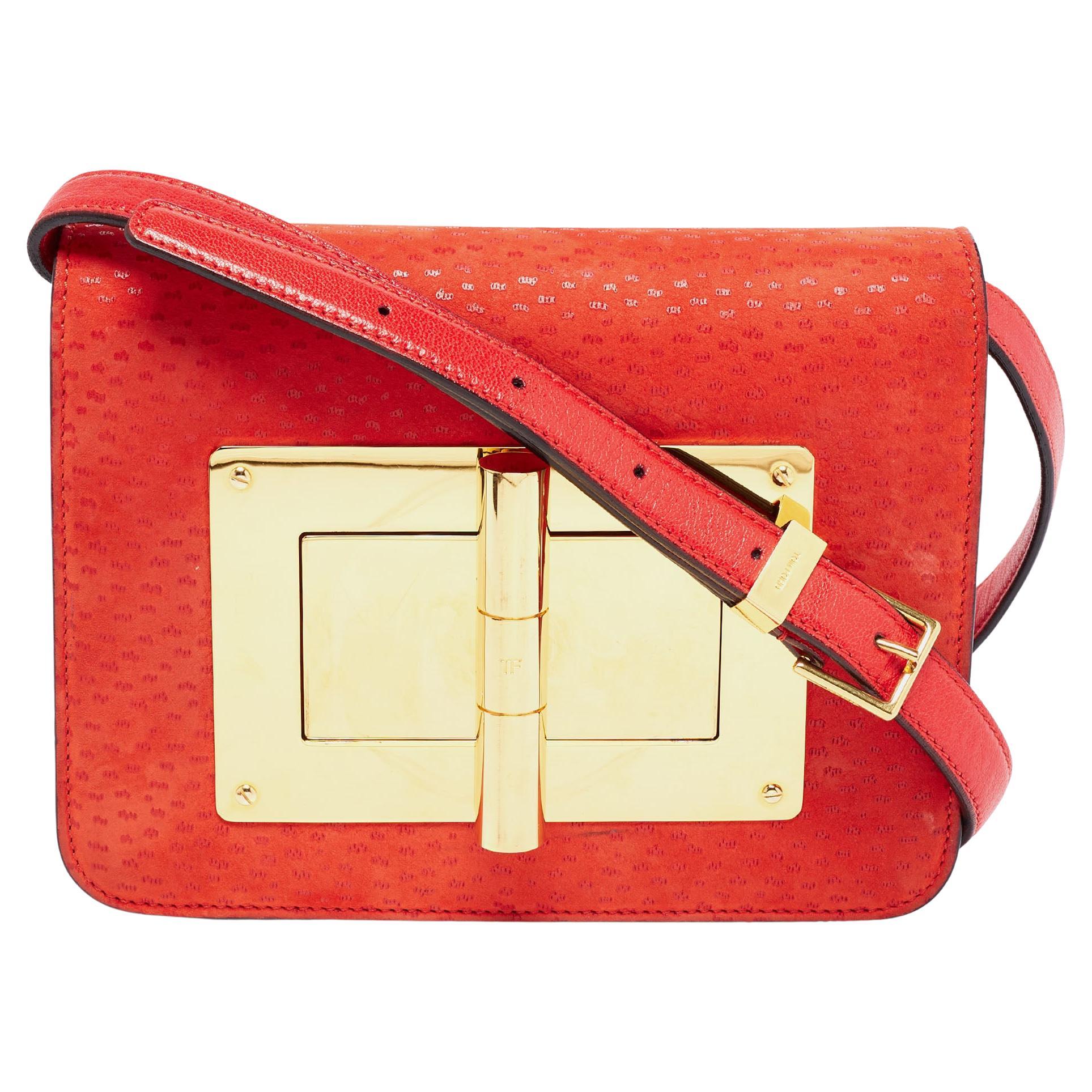 Tom Ford Orange Textured Suede Small Natalia Crossbody Bag at 1stDibs