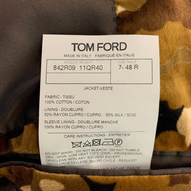 TOM FORD Size 38 Regular Brown Tan Camouflage Cotton Velvet Sport Coat ...