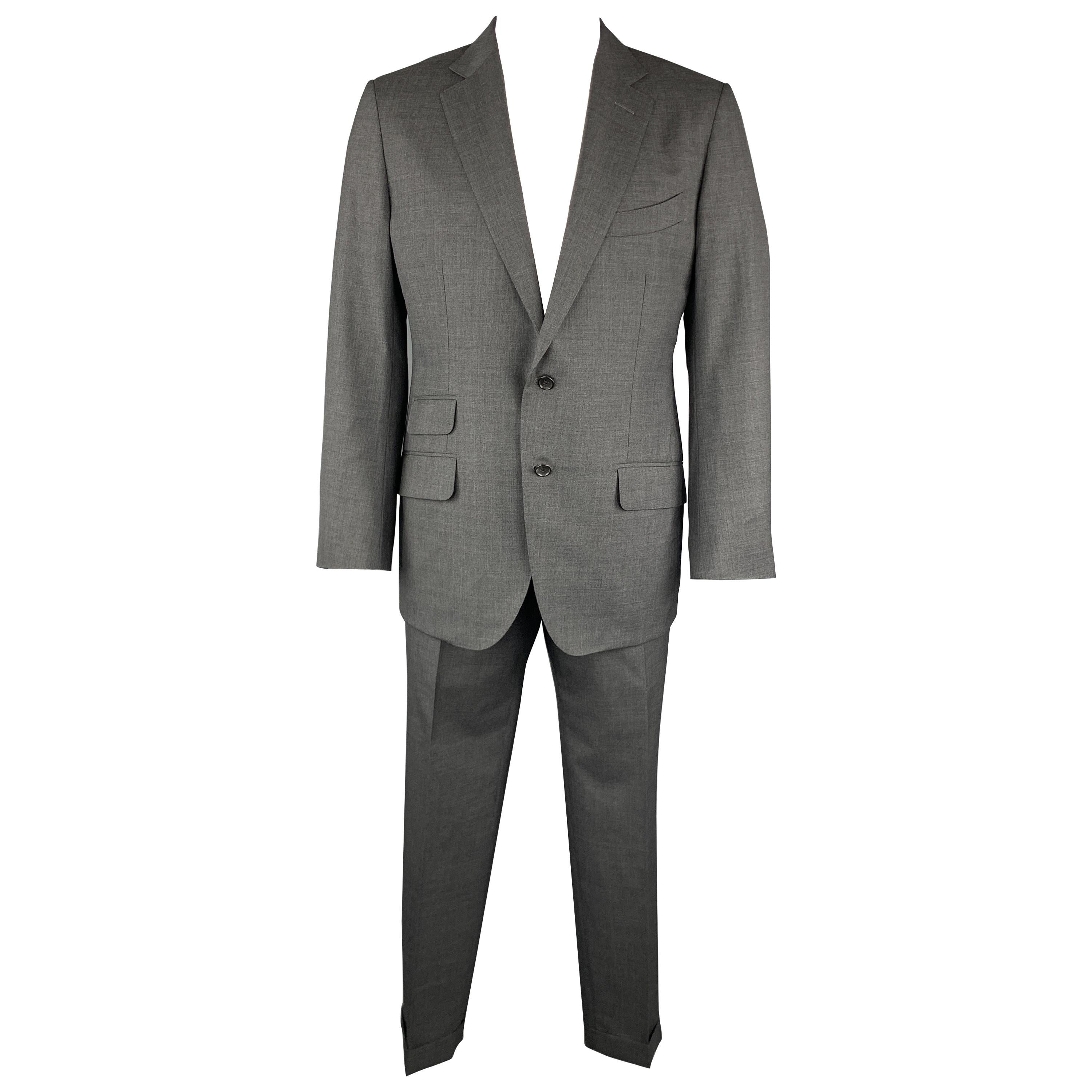 TOM FORD Size 44 Dark Gray Wool Notch Lapel Cuffed Leg Suit at 1stDibs