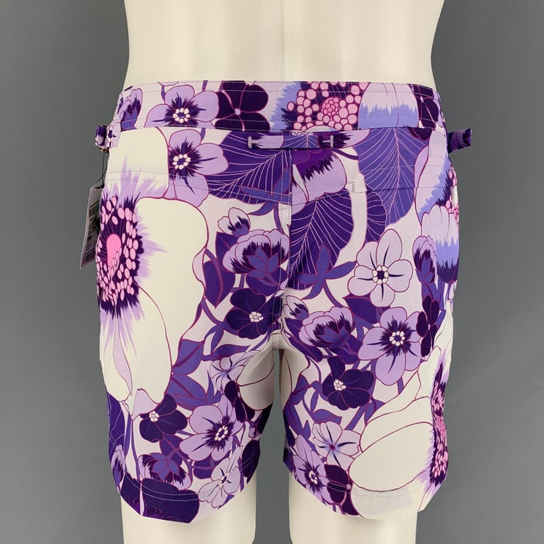 TOM FORD Size S Purple White Floral Polyamide Side Tabs Swim Trunks at ...