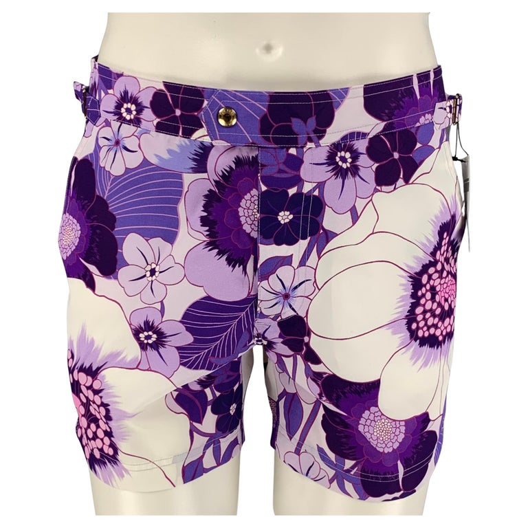 TOM FORD Size S Purple White Floral Polyamide Side Tabs Swim Trunks at ...