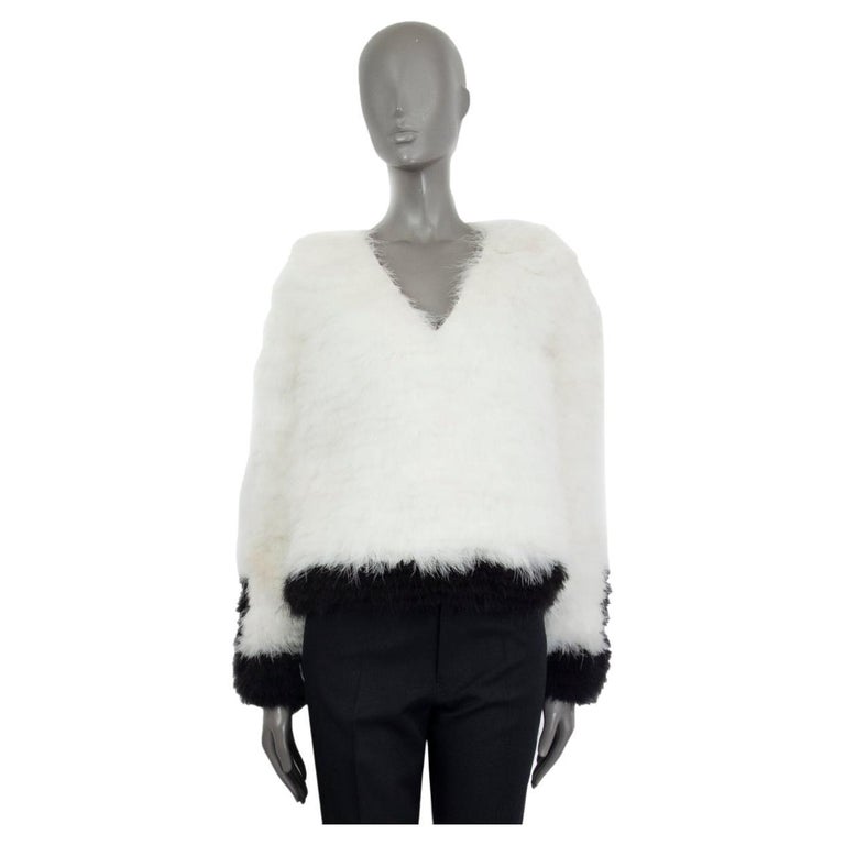 TOM FORD white and black FEATHER EMBELLISHED V-NECK Sweater 38 XS For ...