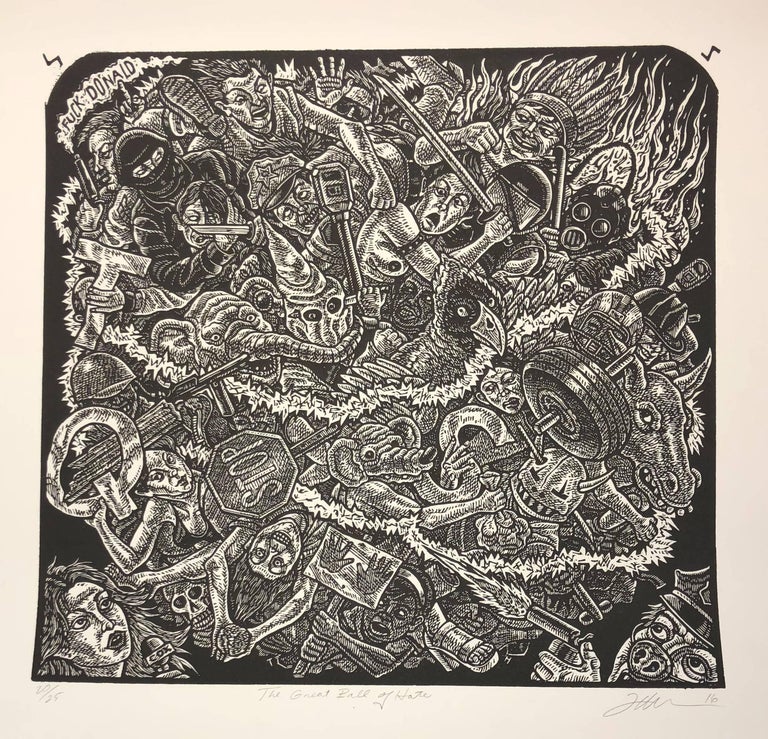 Tom Huck - Three Scenes from a Tiny Riot - Set of Three Woodcut Prints ...