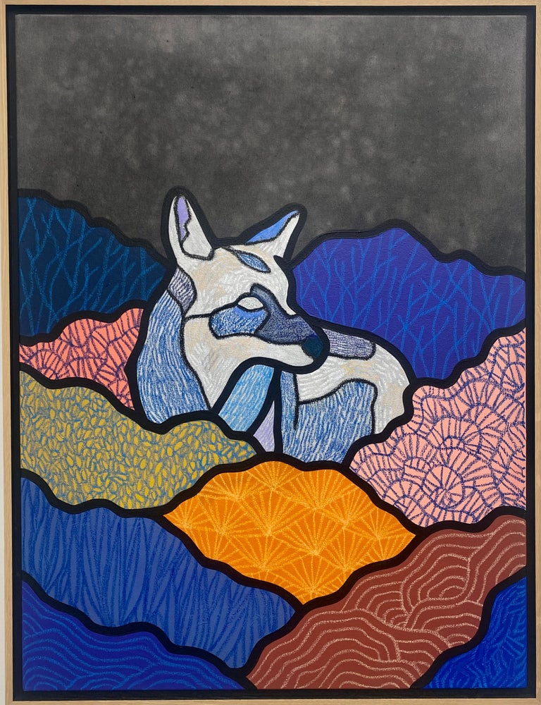 Tom Jean Webb - Coyote At Night, Contemporary Landscape Painting, Mixed ...