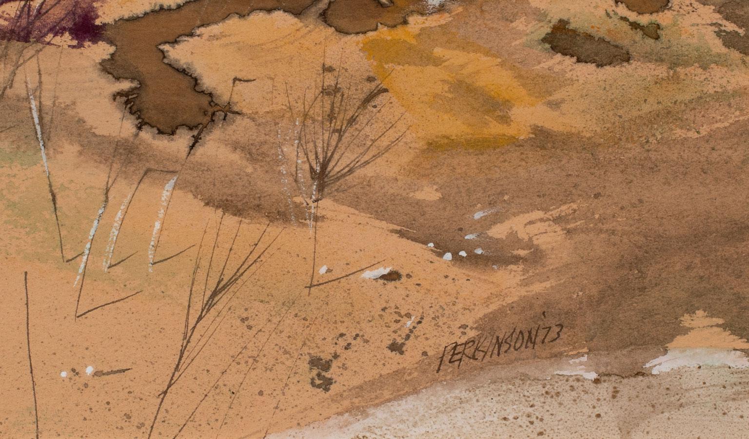 Tom Perkinson - Rare Early Work, Mixed Media on Paper Realist Landscape ...