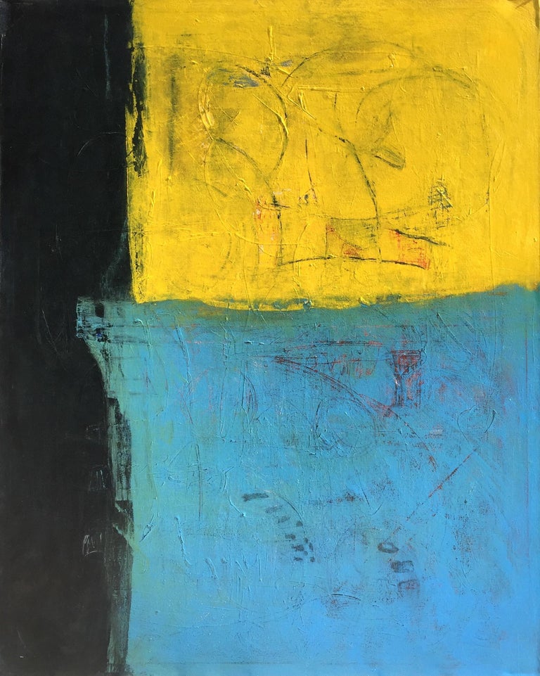 Tom Reno - "Abstract #47" Yellow Black and Blue Gestural Abstract For ...