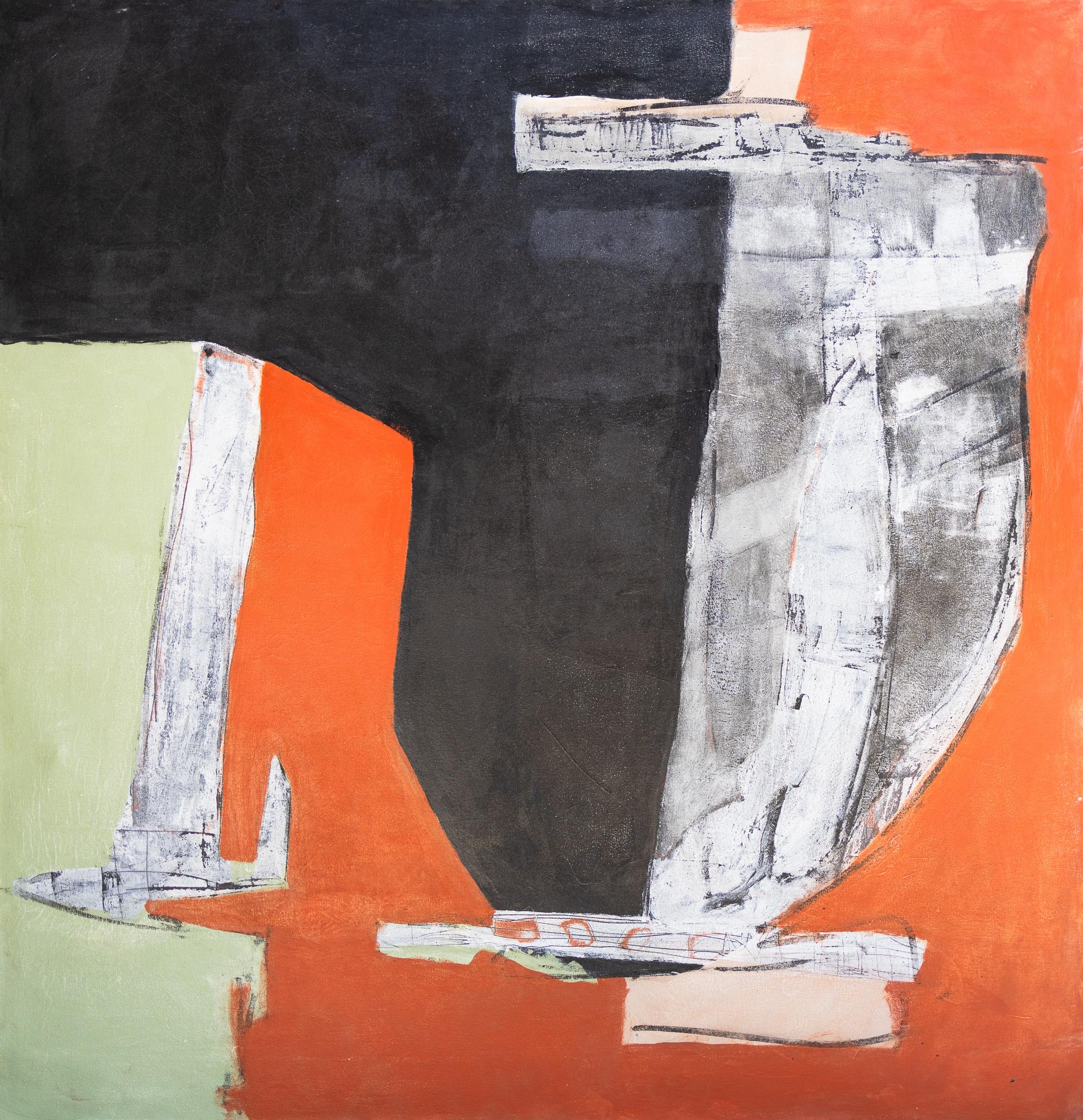 Tom Reno - "Black, Orange, and Green Abstract" Large Abstract ...