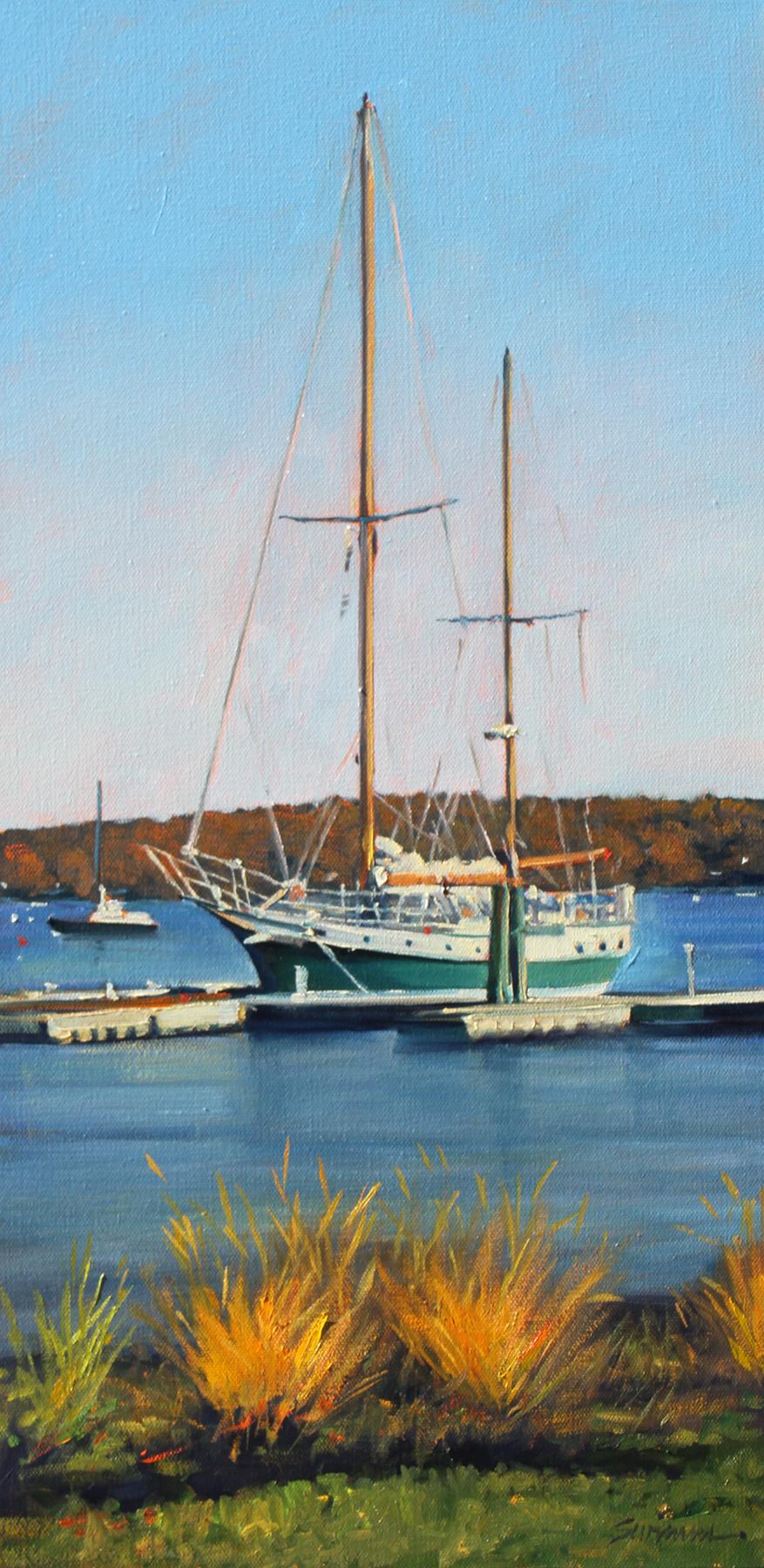 Tom Swimm - "Harbor Twins" Boats With Colorful Water Reflections Oil ...