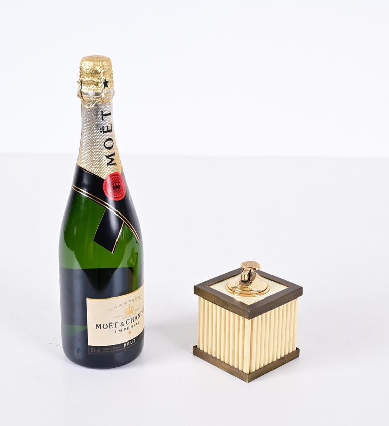 Tommaso Barbi Midcentury Lucite and Brass White Cream Italian Table ...