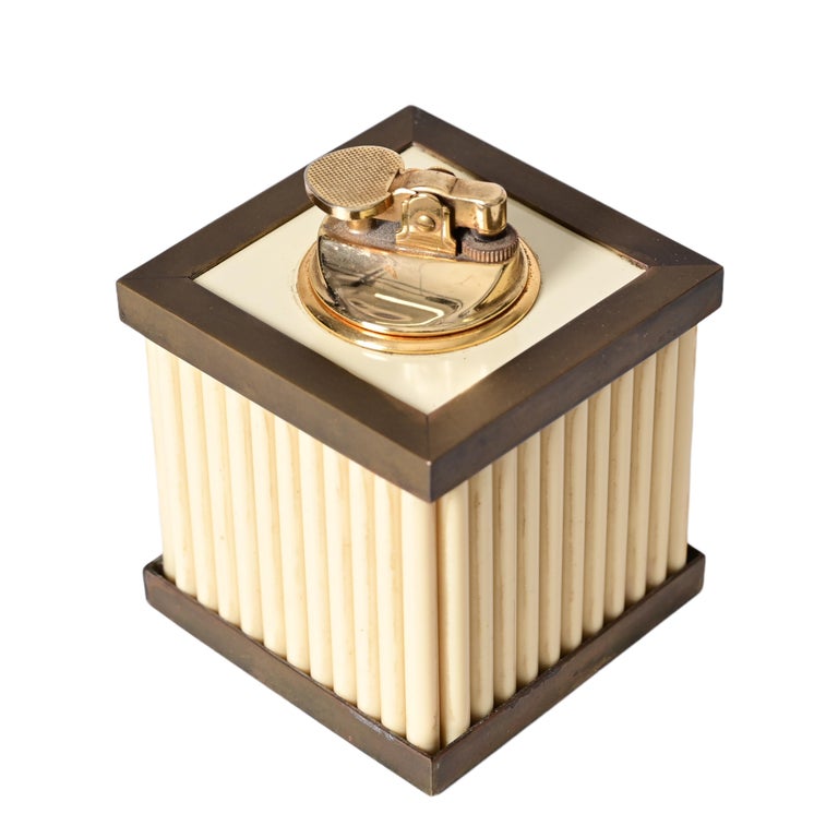 Tommaso Barbi Midcentury Lucite and Brass White Cream Italian Table ...